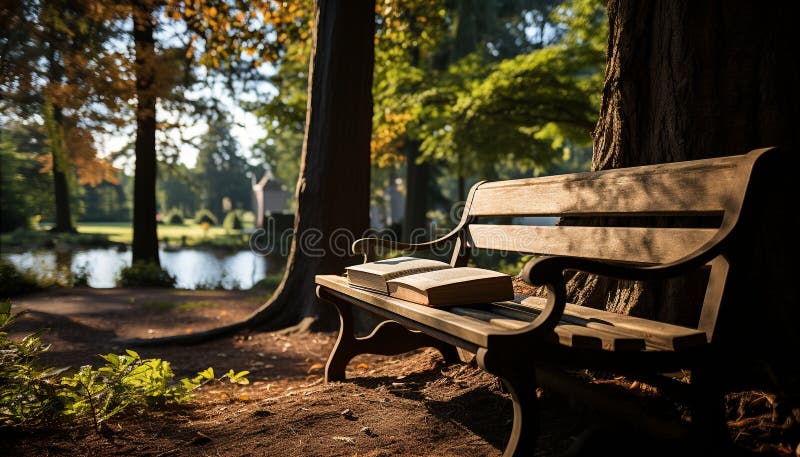 Tranquil Scene Tree, Bench, Forest, Autumn Leaf Generated by AI Stock ...