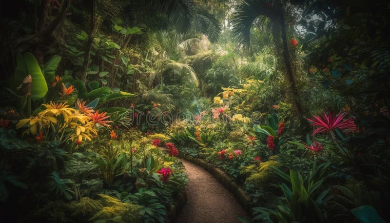 Tranquil Scene of Tropical Rainforest Vibrant Colors Generated by AI ...