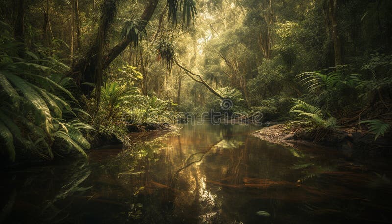 Tranquil Scene of a Tropical Rainforest Waterfall Generated by AI Stock ...