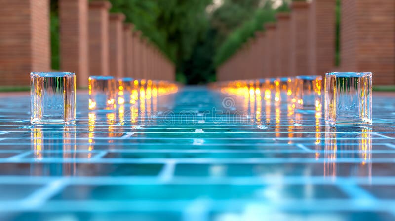 Reflections on Water Surface with Transparent Cubes and Stone Columns ...