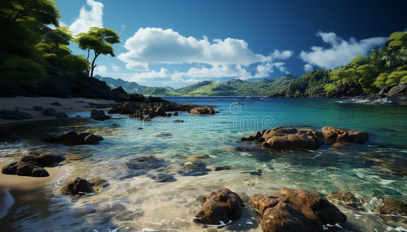 Tranquil Scene Water, Rock, Coastline, Wave, Sunset, Mountain, Tree ...