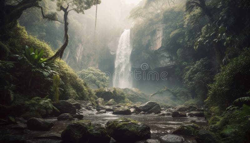 Tranquil Scene of Wet Green Forest Landscape Generated by AI Stock ...