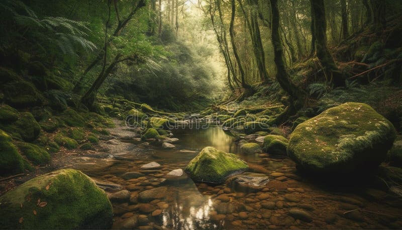 A Tranquil Scene of a Wet Ravine in a Tropical Rainforest Generated by ...