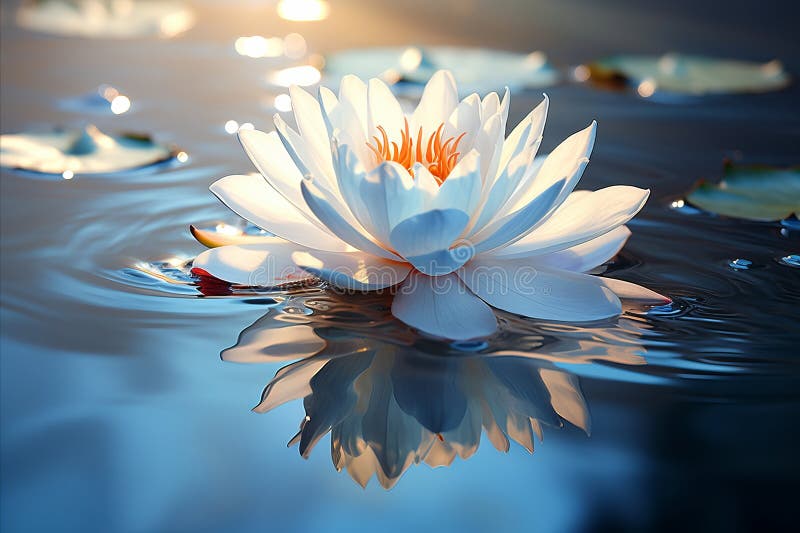 Tranquil Scene of White Lotus Flower Gracefully Floating on Calm ...