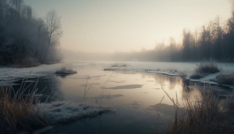 Tranquil Scene of Winter Forest Icy Reflection Generated by AI Stock ...