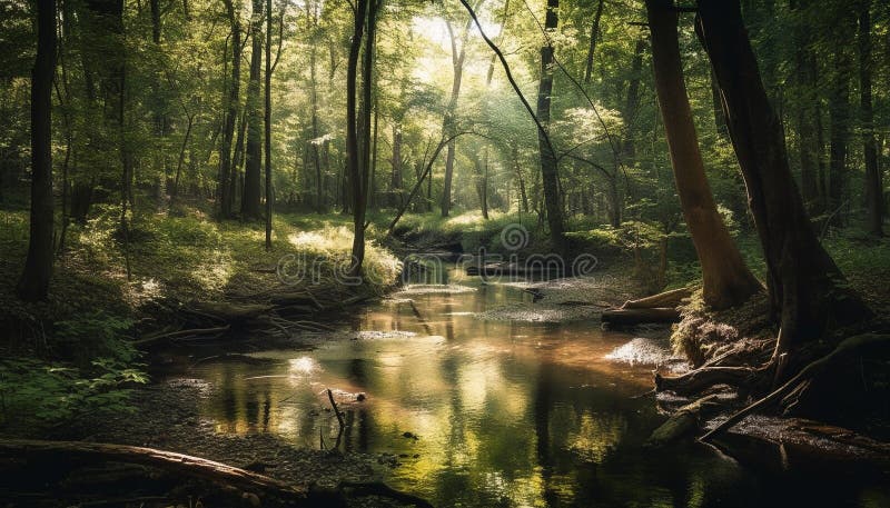 Tranquil Scenery of Green Trees by the Flowing Water Generated by AI ...