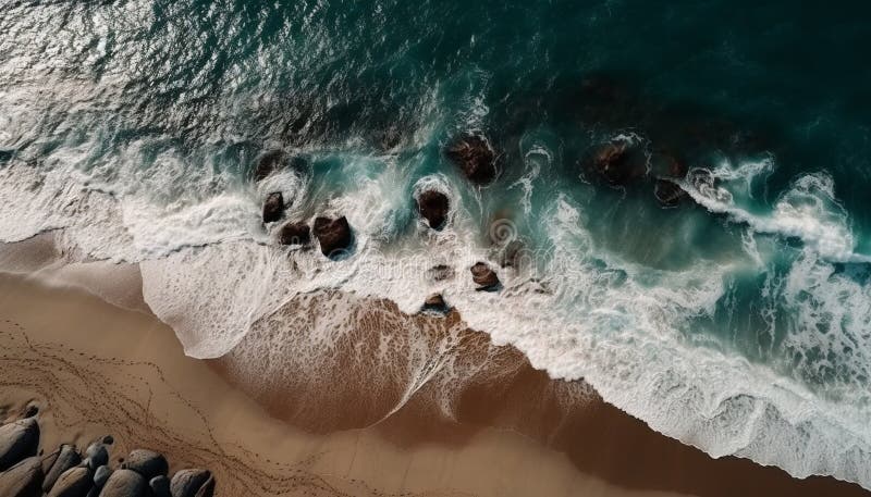 Tranquil Seascape Breaking Waves, Foamy Spray, Horizon Over Water ...