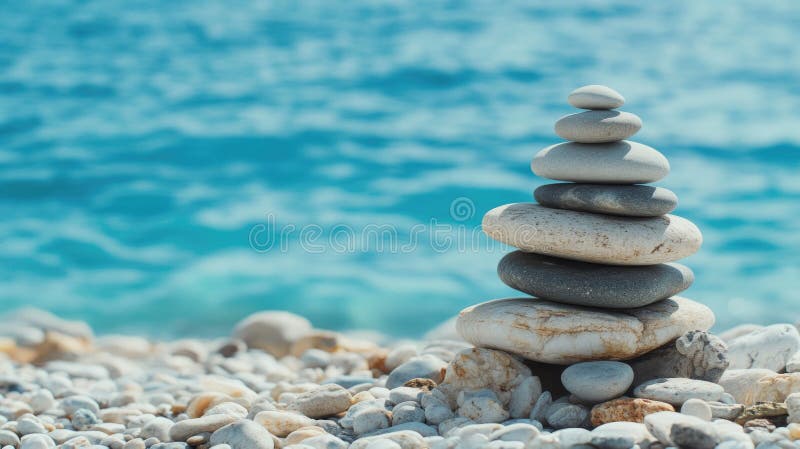 Tranquil Seaside Stone Stack Stock Photo - Image of spot, stack: 388040454