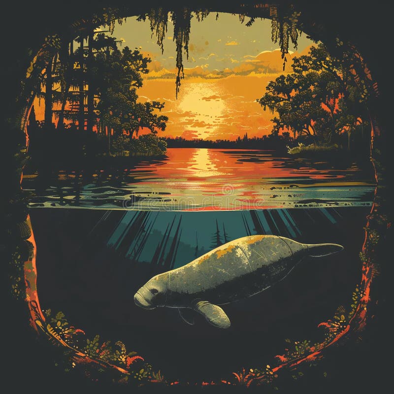 A Manatee Swims Serenely Beneath the Surface of a Tranquil River ...