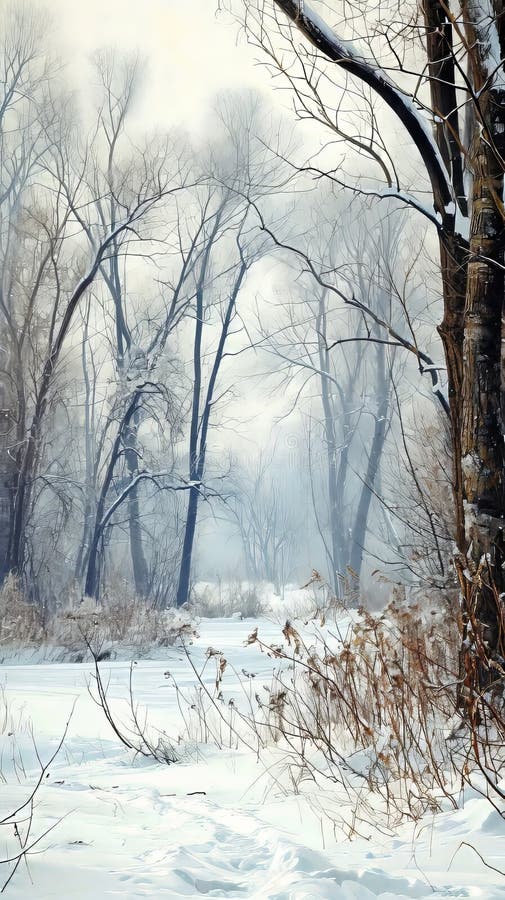 A Tranquil Snowy Setting in a Dense Forest, Highlighting the Stillness ...