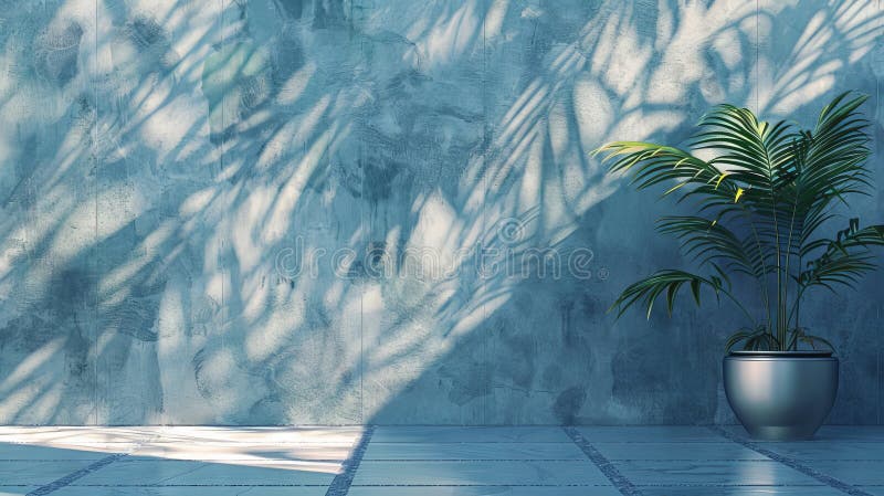 Tranquil Soft Blue Setting with Textured Stone Elements and Palm ...