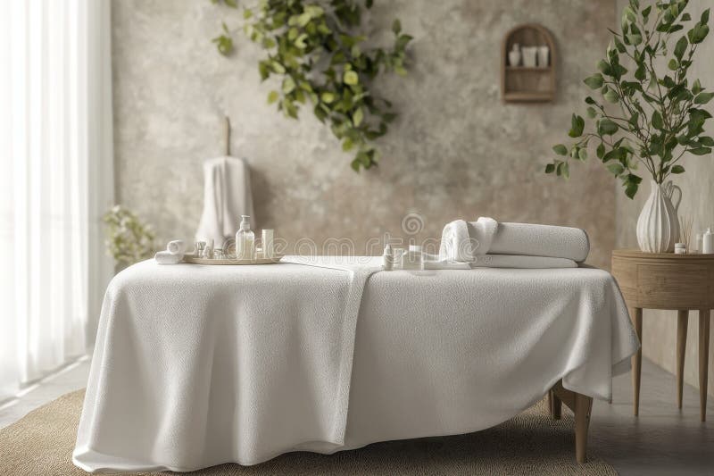 Relaxing Spa Setting Massage Table Calming Decor Soft Natural Light ...