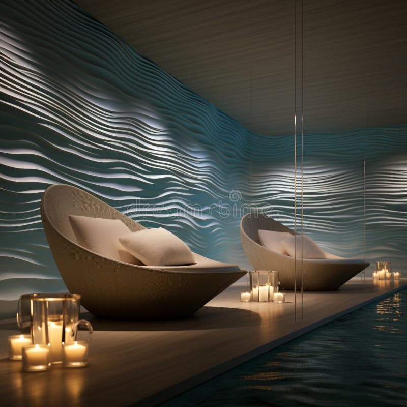 A Tranquil Spa Room with a 3D Water Ripple Wall Effect Stock ...