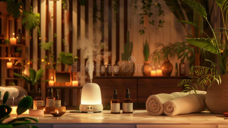 Aromatherapy Essential Oil Bottles Towel Decor Spa Setting Stock Photos ...