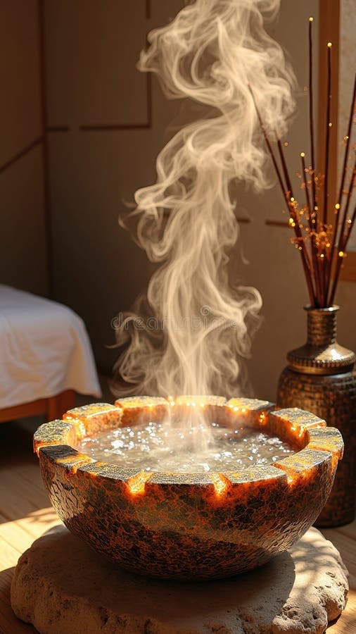 Tranquil Spa Scene with Aromatic Steam Bowl in Sunlit Room Stock Photo ...