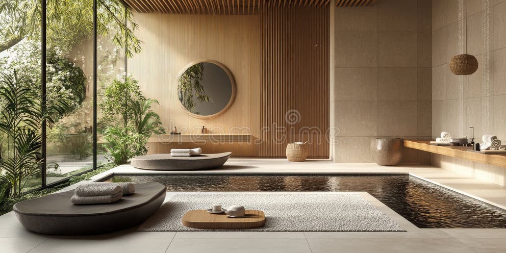 Tranquil Spa Scene Arranged in a Visually Pleasing Layout. Stock Illustration - Illustration of ...