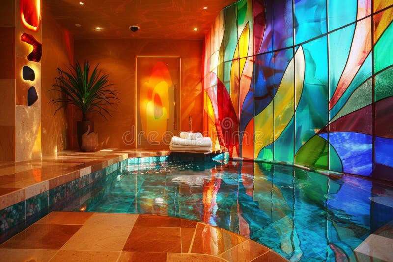 Tranquil Spa Setting with a Colorful Abstract Design. Stock ...