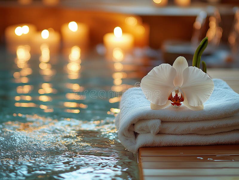 Tranquil Spa Setting with Orchid and Soft Candlelight, AI Generate ...