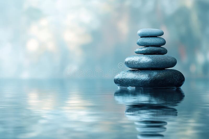 Tranquil Stack of Smooth Stones Balancing on Water in a Serene Natural ...