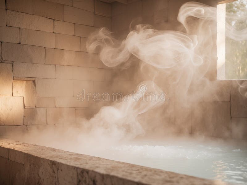 Tranquil Steam Room with Soft Lighting and Stone Walls. Stock Photo ...