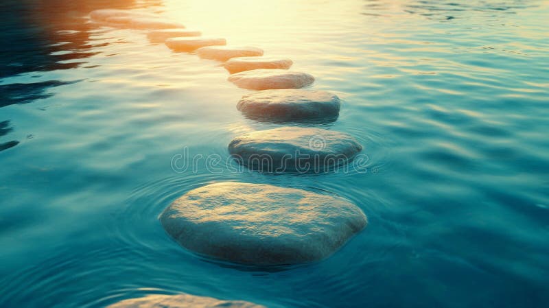 Tranquil Stepping Stones Across Calm Water Stock Illustration ...