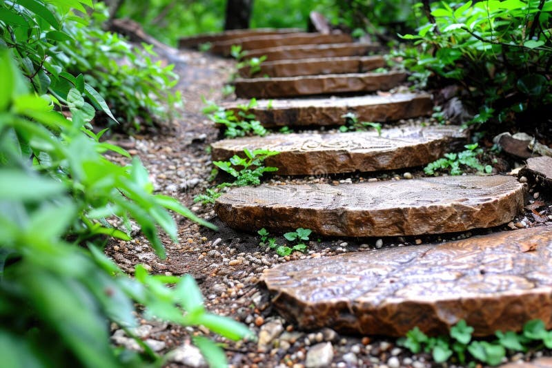 A Tranquil Stone Pathway Winding through Lush Greenery in an Outdoor ...