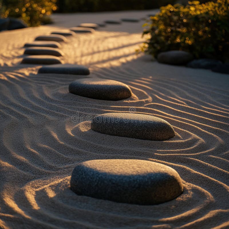 Tranquil Stone Pathway in Zen Garden with Rippling Sand Patterns for ...