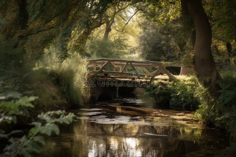 A Tranquil Stream, with a Bridge Providing Passage Over the Water Stock ...