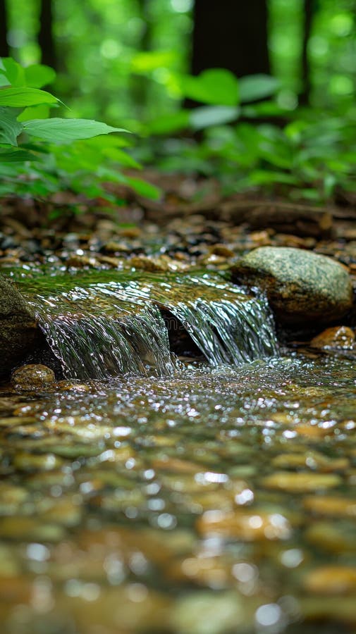 Tranquil Stream Flowing through Lush Forest Landscape with Vibrant ...