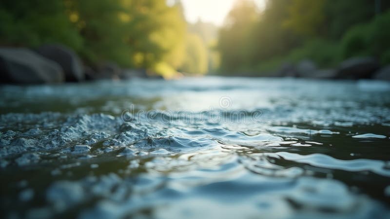 Tranquil Stream, Ripples and Sunlight Reflections Stock Illustration ...