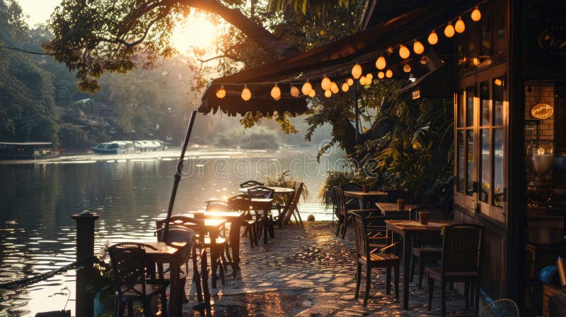 Tranquil Study Setting at Riverside Cafe with Bossa Nova Music ...