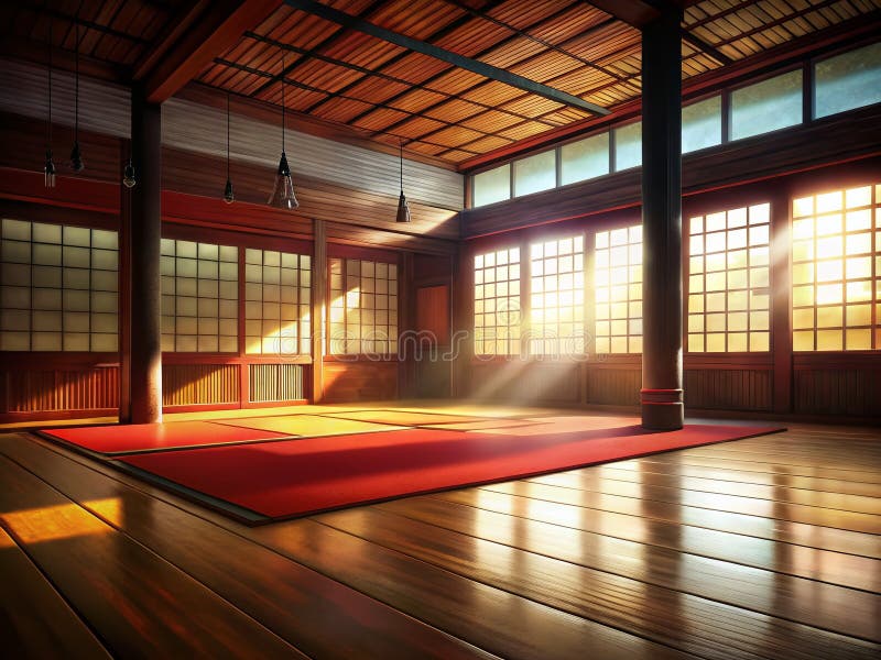 Tranquil Sunlight Illuminates an Empty Martial Arts Dojo Ready for ...