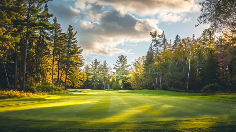 Tranquil Sunny Golf Course with Wide Fairway and Lush Greenery ...