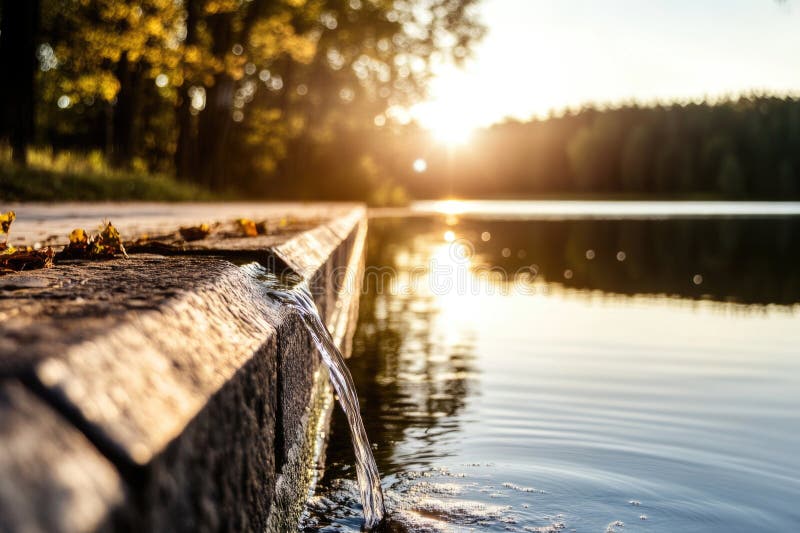 Tranquil Sunrise Over Natural Pond with Flowing Water and Forest ...