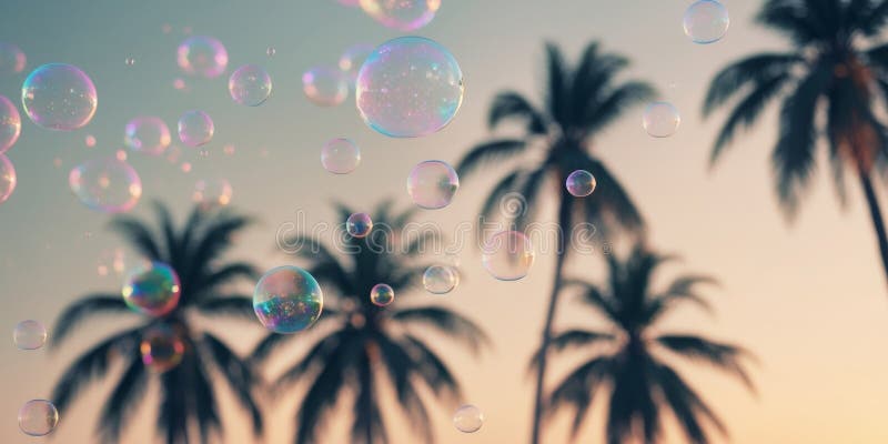 Tranquil Sunset Bubbles with Palm Silhouettes in the Background. Stock ...