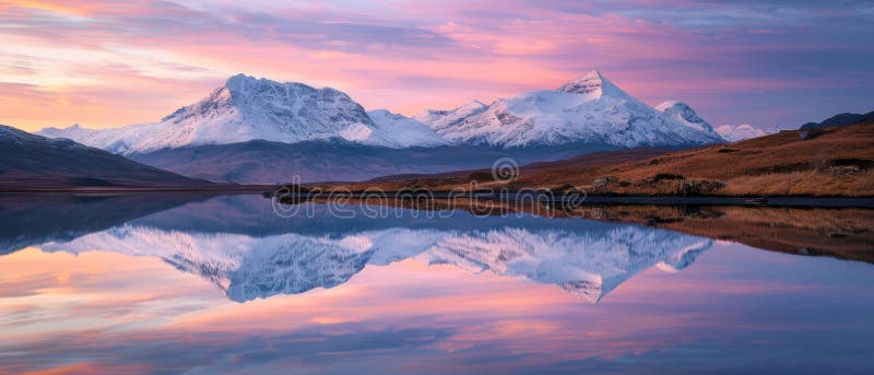 A Tranquil Sunset Casting a Soft Alpine Glow on a Majestic Mountain ...