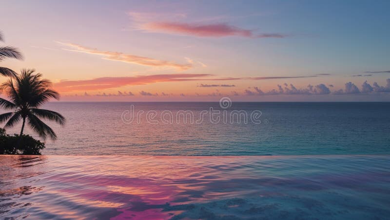 Tranquil Sunset Over Tropical Ocean with Infinity Pool Stock Image ...