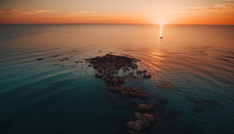 Tranquil Sunset Over Water, Nautical Vessel Sailing Generated by AI ...