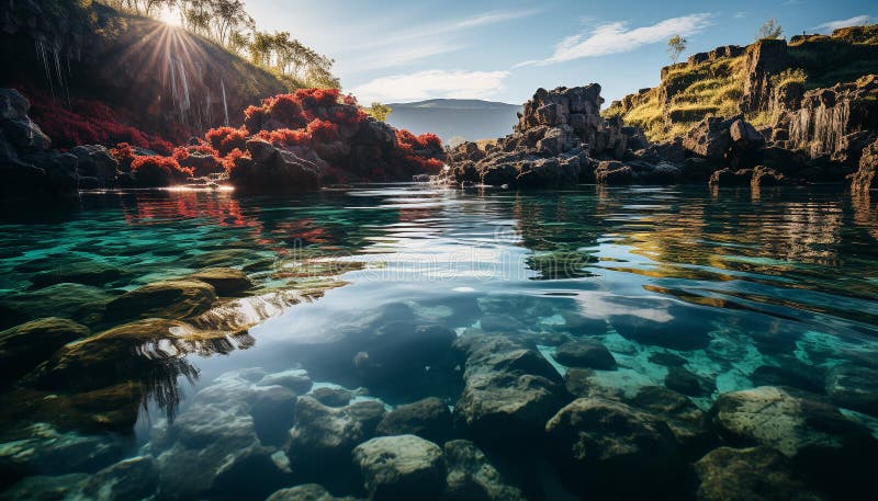 Tranquil Sunset Reflects on Deep Blue Waters, Nature Beauty Generated ...