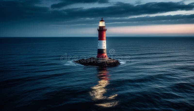 Tranquil Sunset Sailing To Famous Nautical Beacon, Illuminated by ...