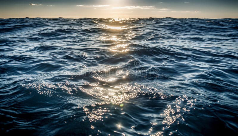 Tranquil Sunset Seascape, Ripples Reflect Bright Sky Over Water ...