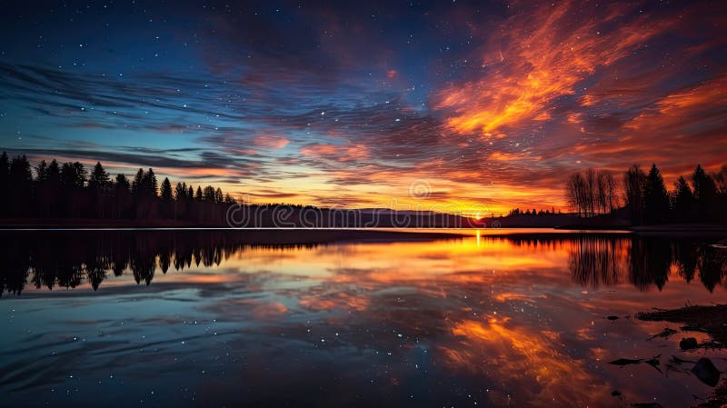 Tranquil sunset with stars stock illustration. Illustration of emerge ...