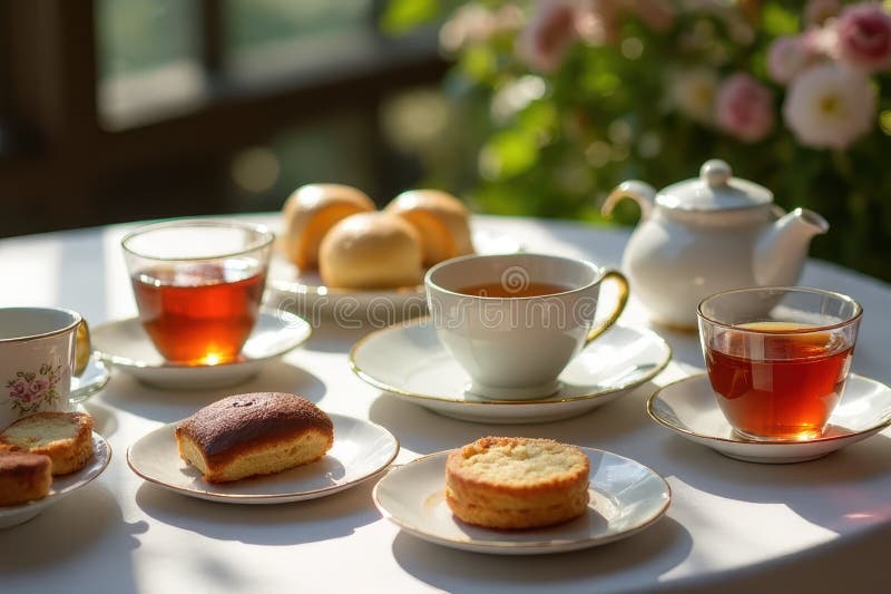 Tranquil Teatime Settings stock illustration. Illustration of warm ...