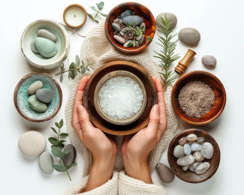 Healing and Well-being with Therapeutic Tools on White Background ...