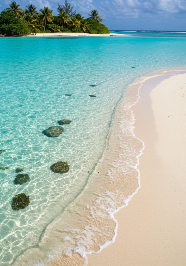 Tranquil Tropical Beach Scene with Turquoise Water Stock Illustration ...