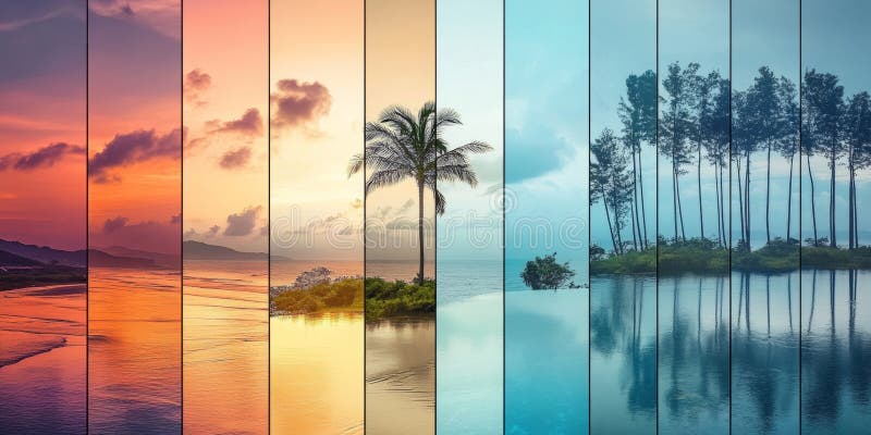 Tranquil Tropical Paradise Collage of Seaside and Palm Tree Views in ...