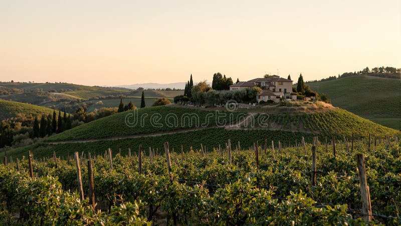 Tranquil Tuscany Landscape Vineyards Olive Trees Rustic Farmhouse ...