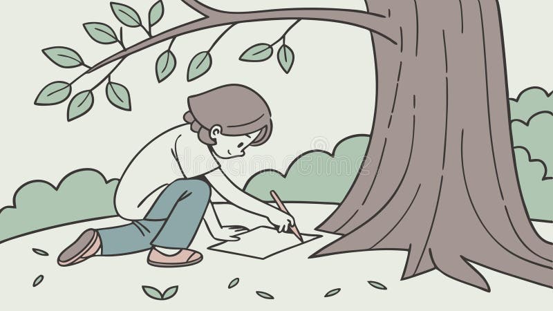 Person Drawing Serene Landscape Under Tree, Vector Design Generative AI ...