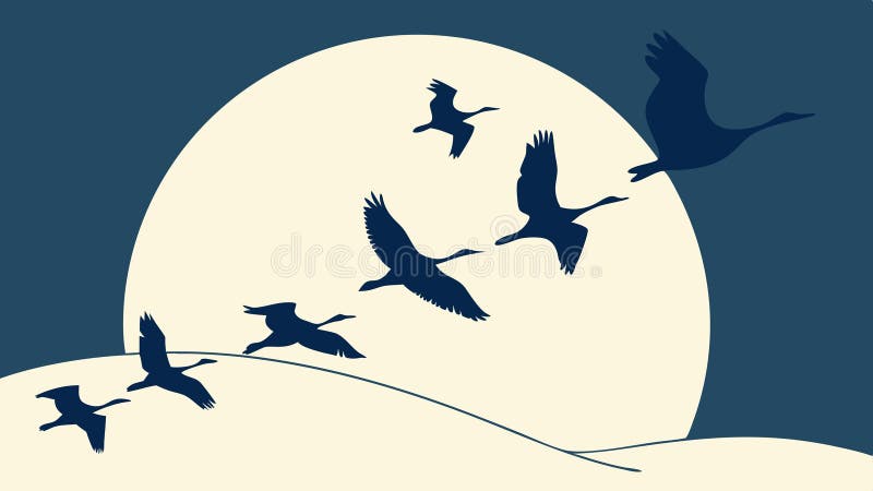 Birds Flying Over Water Full Moon Reflection Vector Design Generative ...