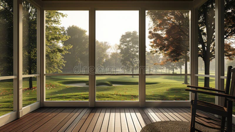 A Tranquil View of a Golf Course from a Screened Porch Stock Photo ...